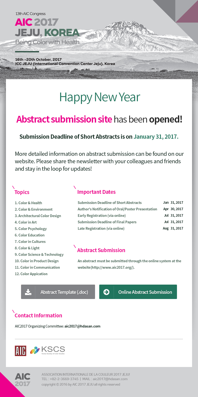 AIC 2017 Abstract Submission Due : January 31, 2017 | Department of ...